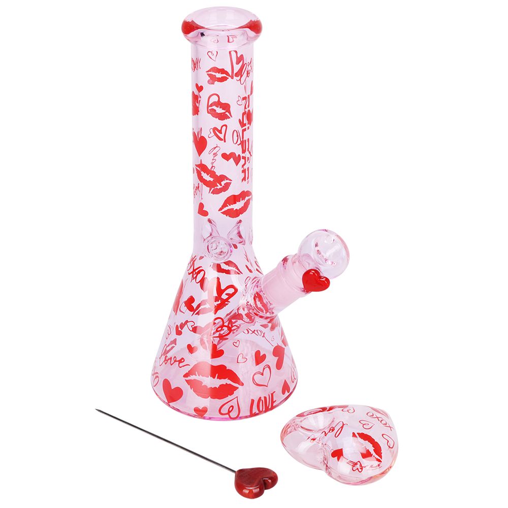 Valentine's XOXO Glass Beaker Water Pipe & Hand Pipe Set — Kush Cargo